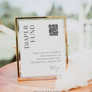 Diaper Fund Sign, Venmo Baby Shower Sign, Minimalist Baby Shower Cash ...