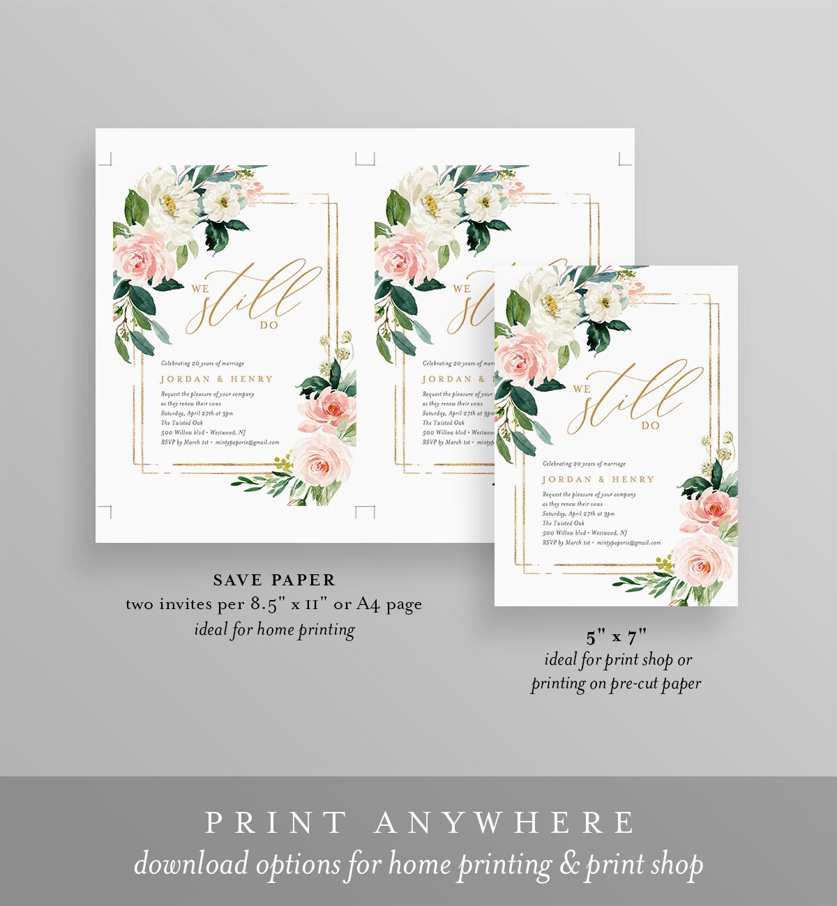 Vow Renewal Invitation Template INSTANT DOWNLOAD Printable Wedding