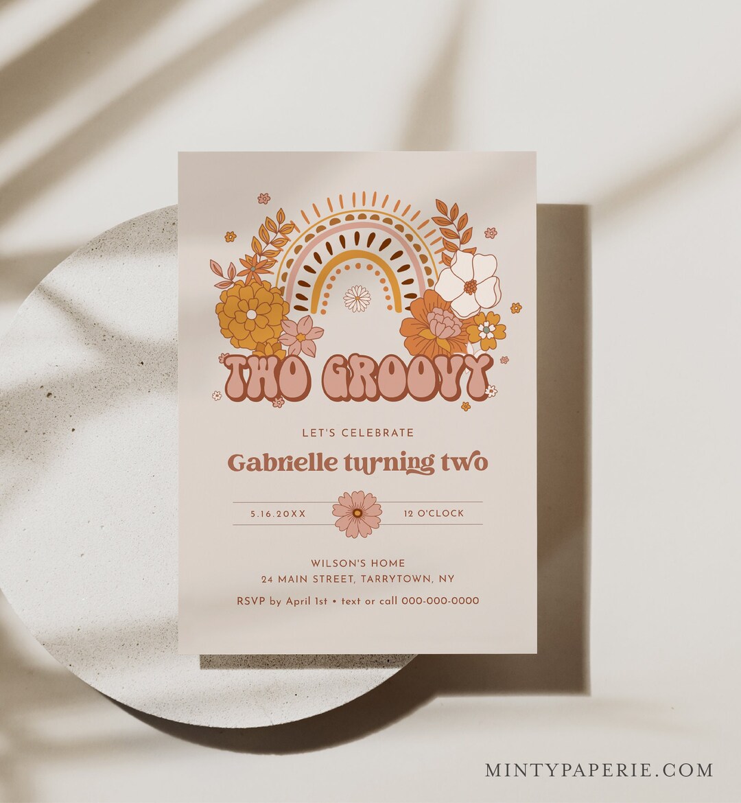 Two Groovy Birthday Invitation, Hippie, Retro, 70's Vibe, 2nd Birthday ...