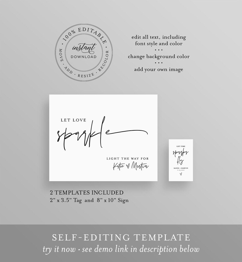 Sparkler Send off Sign and Tag INSTANT DOWNLOAD Editable - Etsy