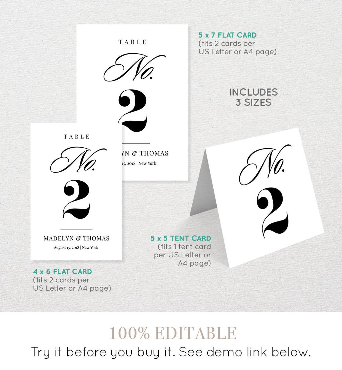 Table Number Card Template Printable Wedding Table Number - Etsy
