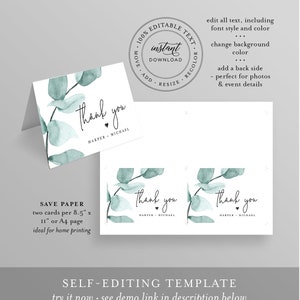Eucalyptus Thank You Card Template, INSTANT DOWNLOAD, 100% Editable ...