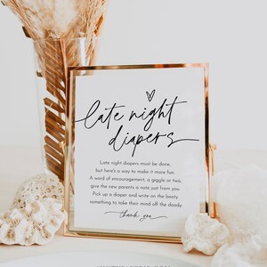 Late Night Diapers Sign, Minimalist Baby Shower Game, Modern Diaper ...