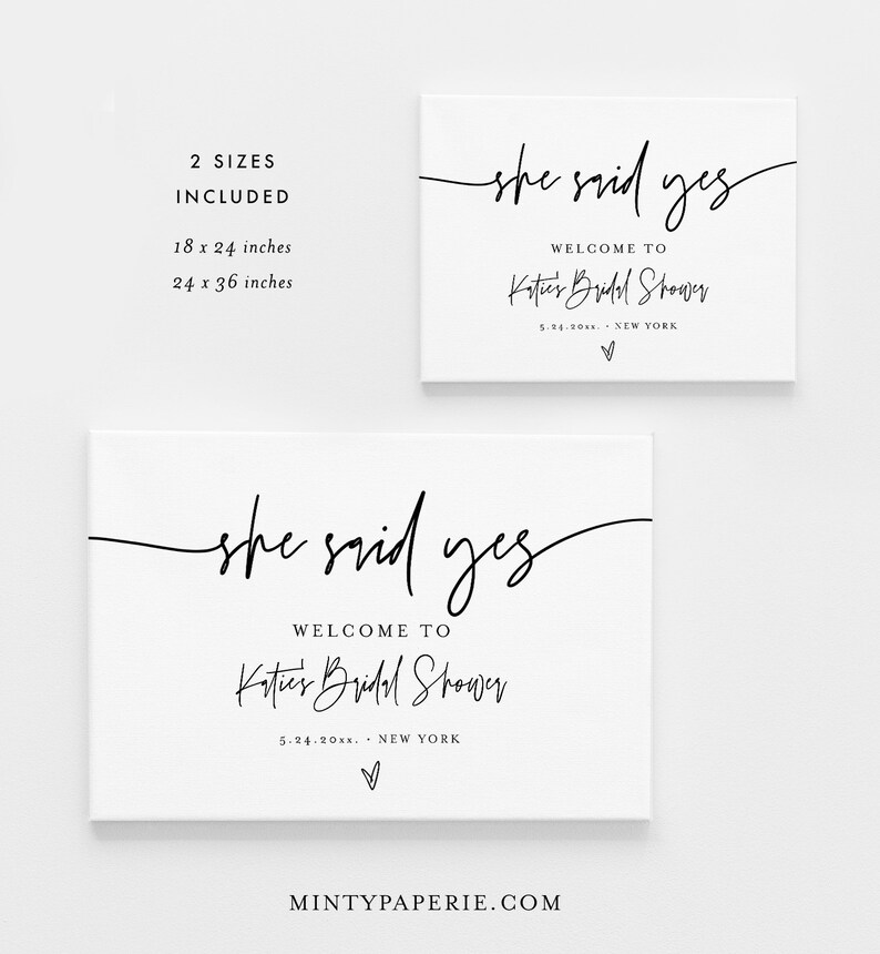 Bridal Shower Welcome Sign She Said Yes Minimalist Modern - Etsy