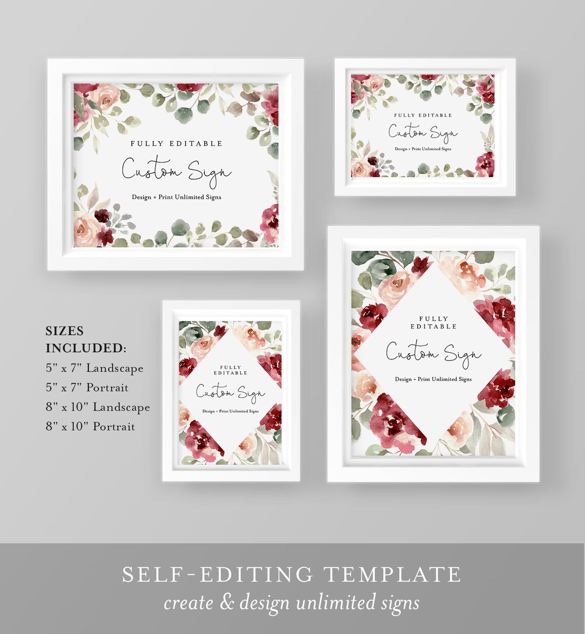 Boho Custom Sign Template Watercolor Floral Wedding / Bridal - Etsy