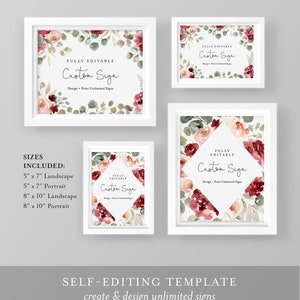 Boho Custom Sign Template, Watercolor Floral Wedding / Bridal Shower ...