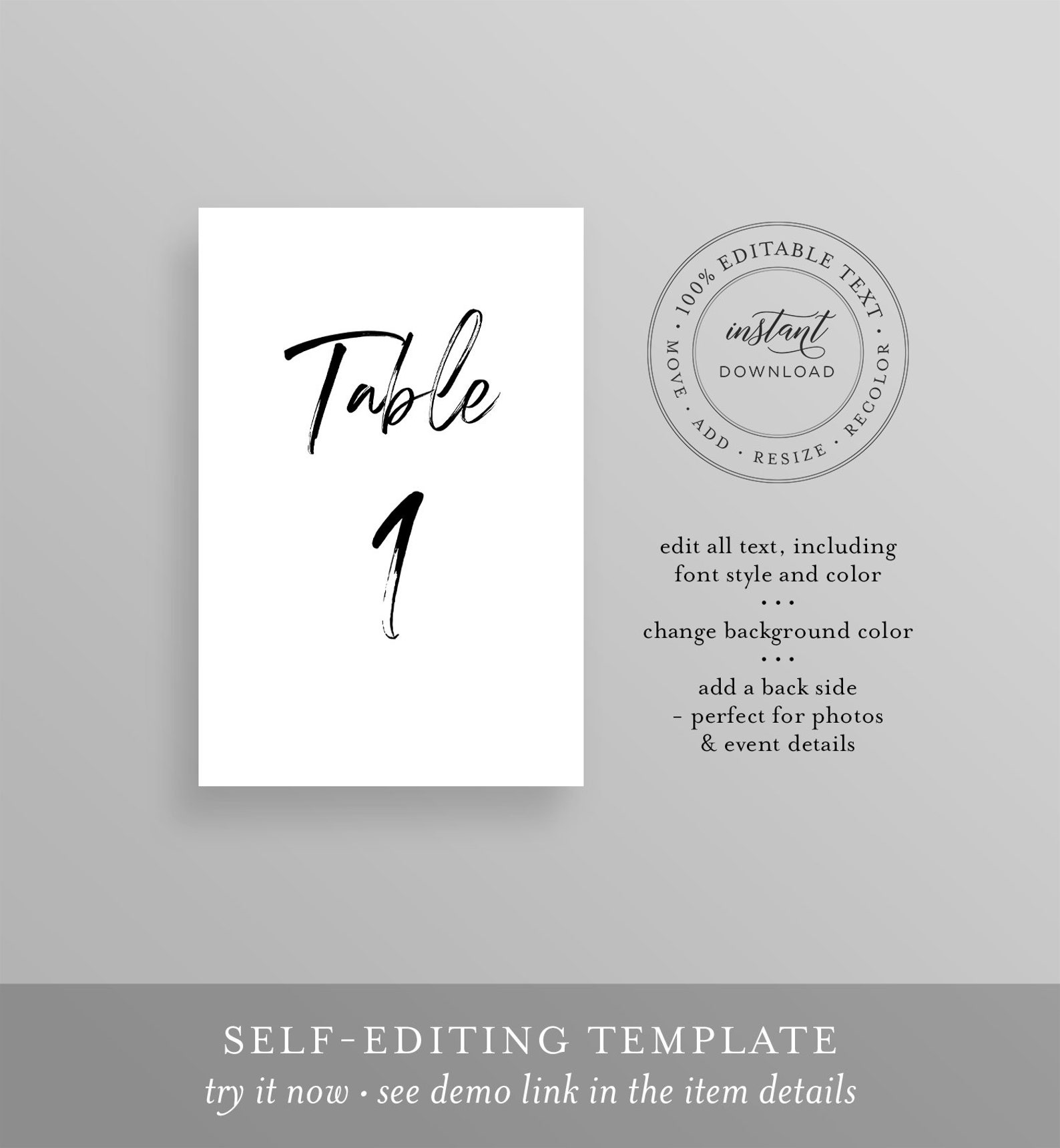 Table Number Card Template, Modern Hand Script Wedding Table Number ...