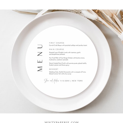 Minimalist Round Menu Template Printable Modern & Simple - Etsy