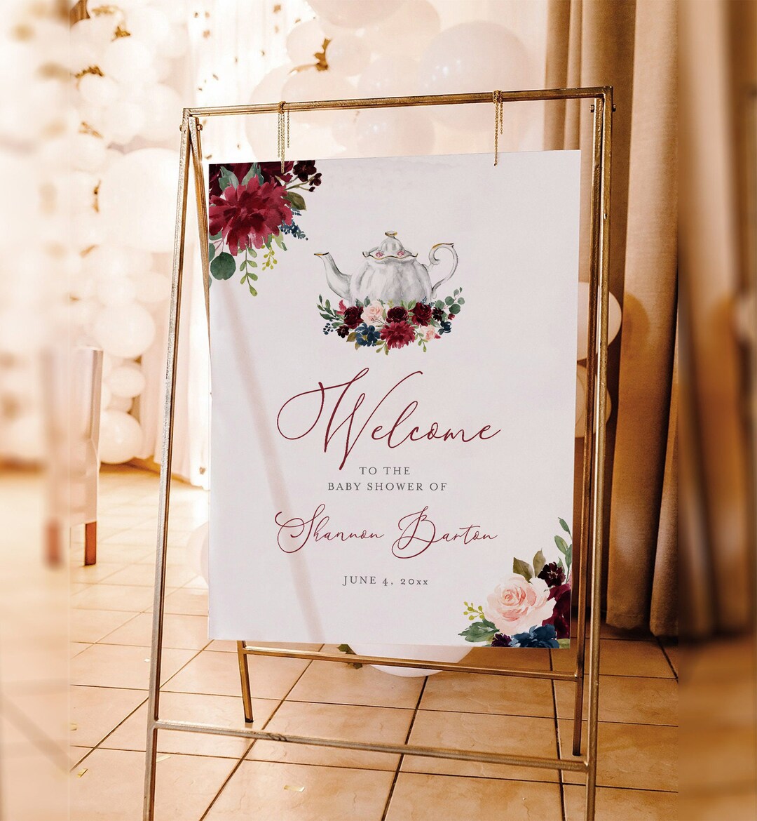 Tea Party Welcome Sign Template, Printable Baby Shower Tea Party Poster ...