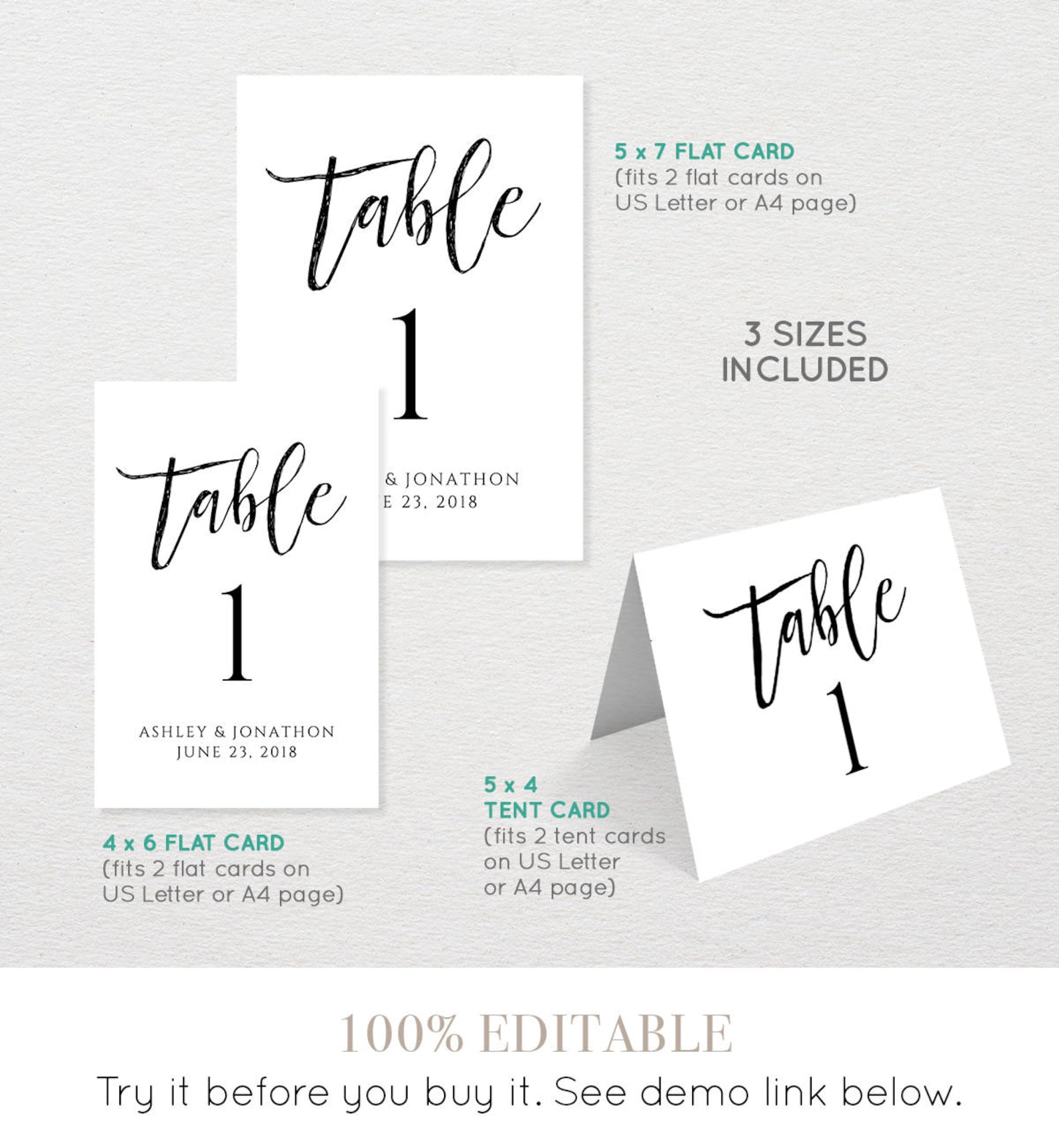 Printable Wedding Table Number Card, Seating Table Card Template ...