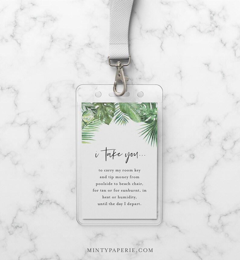 Wedding Room Key Card Tag Template Printable Tropical Palms | Etsy