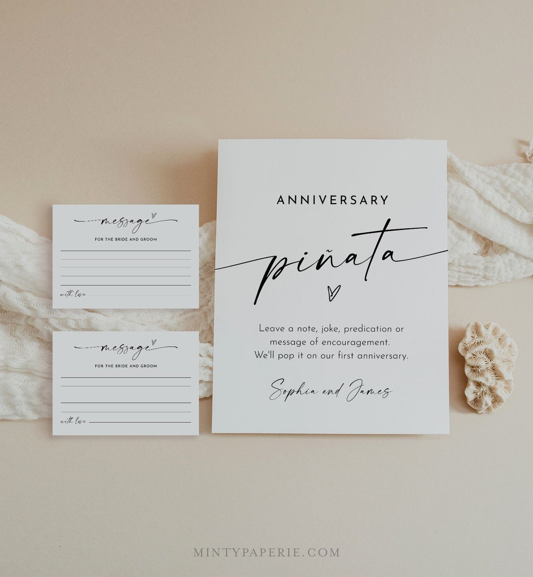Anniversary Piñata Sign and Advice Card, Wedding Guestbook Alternative ...