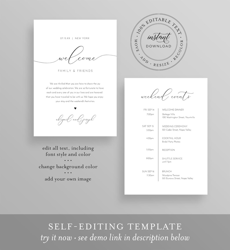 Welcome Bag Letter Template Wedding Welcome Bag Note - Etsy