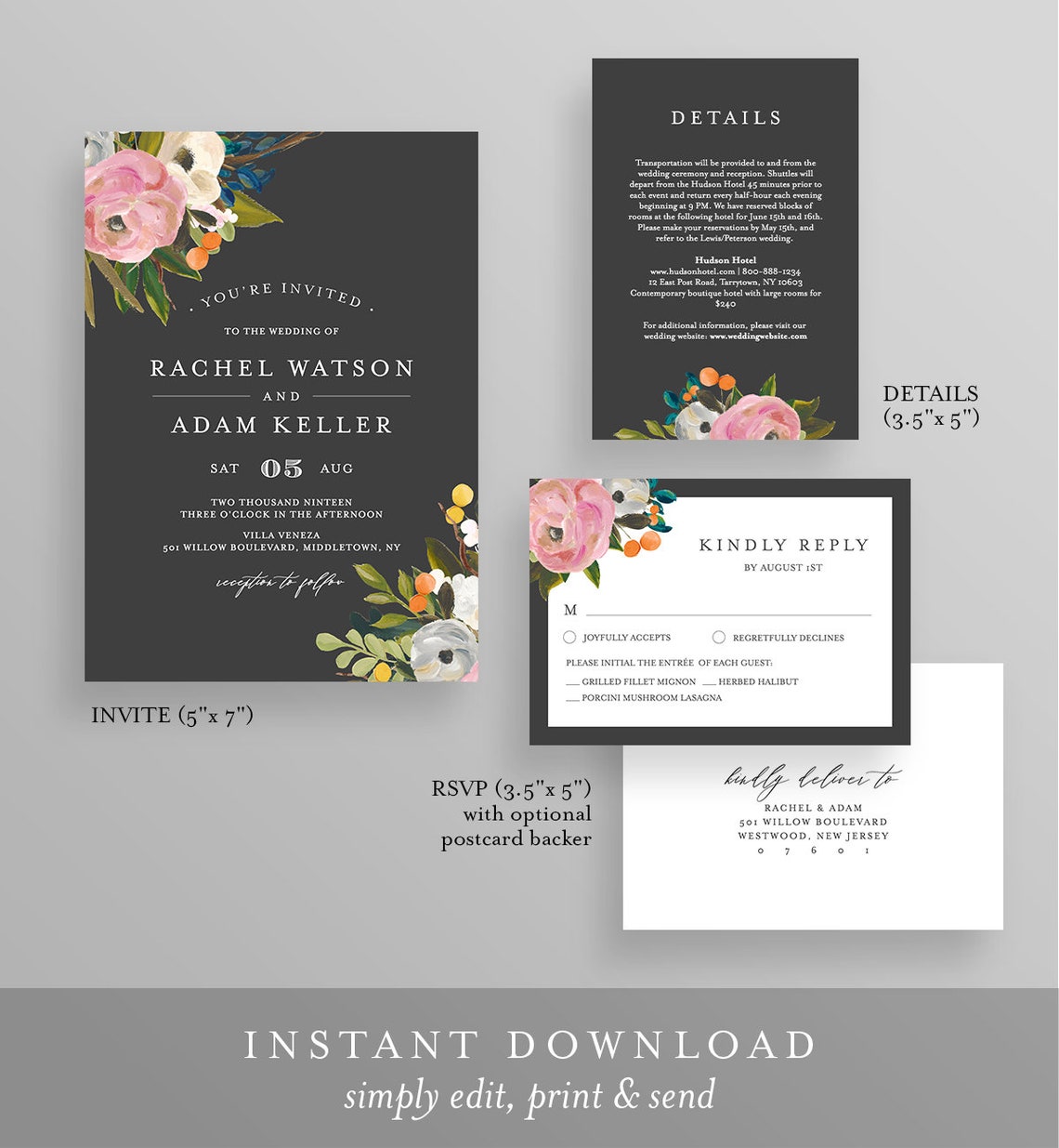 Wedding Invitation Set Template, Instant Download, Printable Fall ...