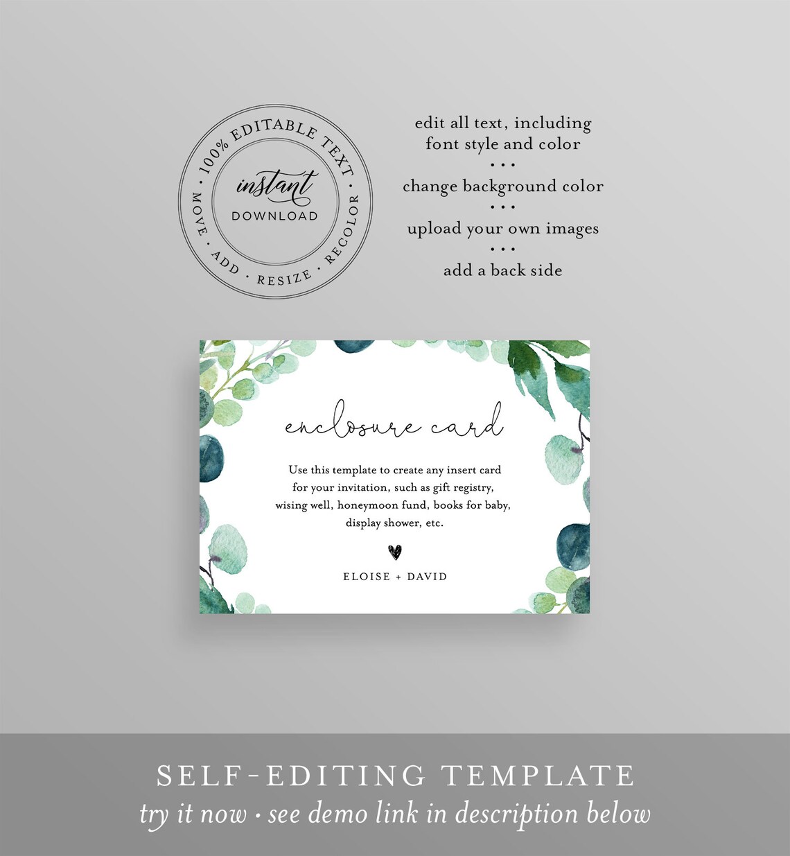 Enclosure Card Template Create Any Insert Card for Wedding - Etsy