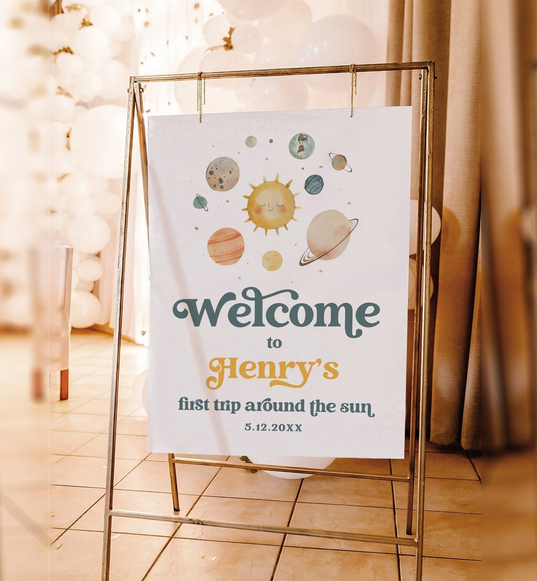 Space Welcome Sign Template, Planets 1st Birthday Welcome Poster, Trip ...