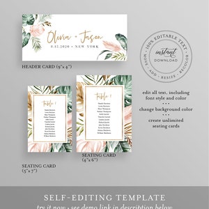 Tropical Seating Chart Template, Lush Greenery Wedding Seating Plan ...