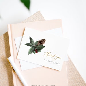 Holiday Thank You Card, Winter Wedding, Christmas Thank You Note, Flat ...