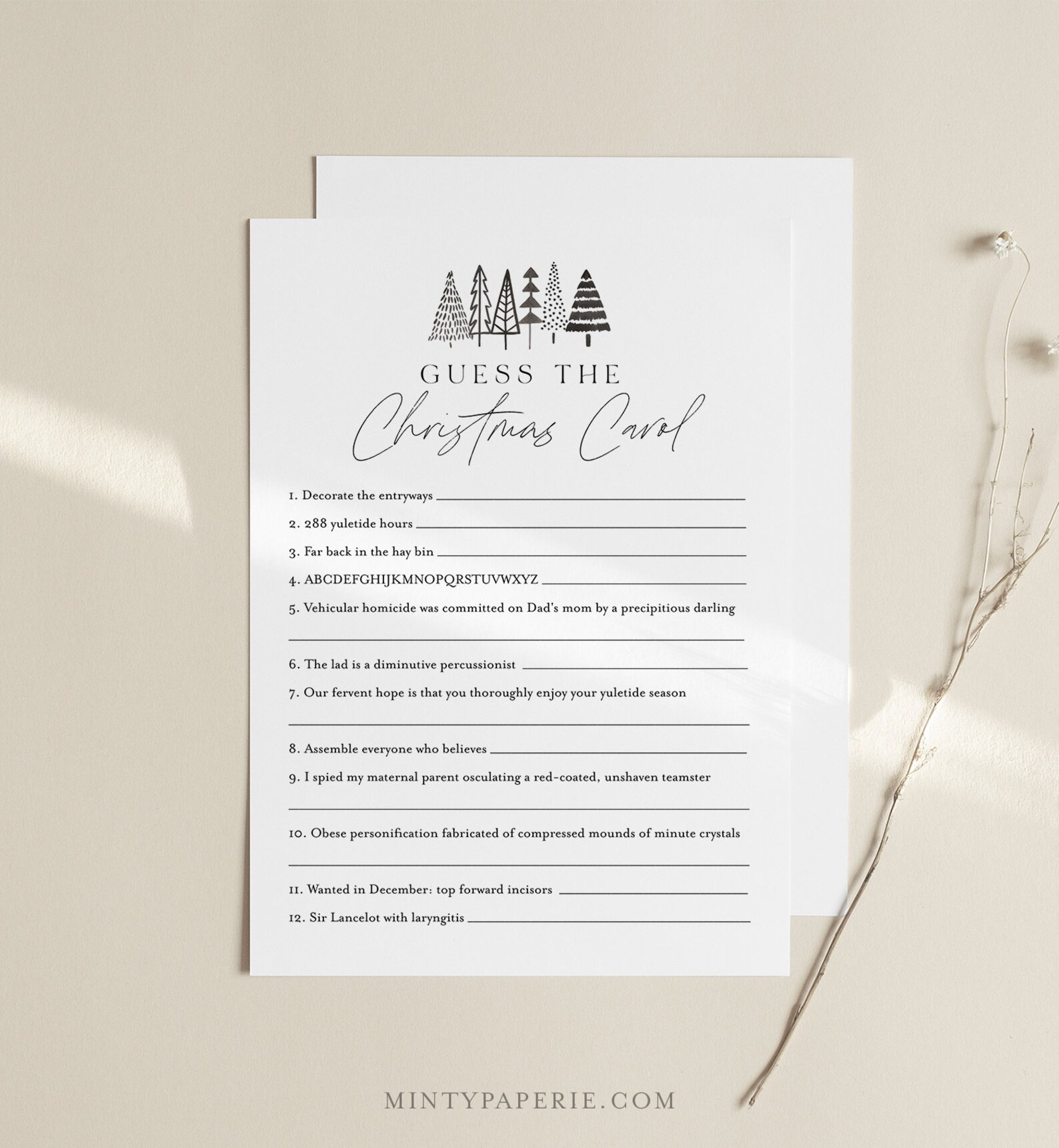 Christmas Carol Trivia Game Holiday Party Game Printable - Etsy
