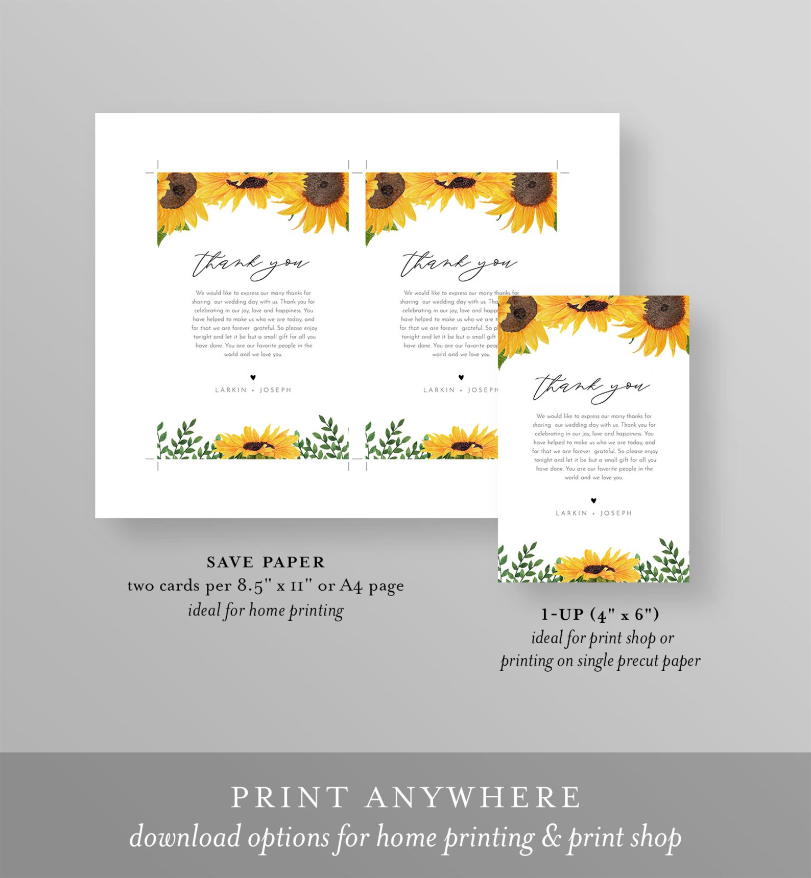 Sunflower Thank You Letter Napkin Note Printable in Lieu of - Etsy
