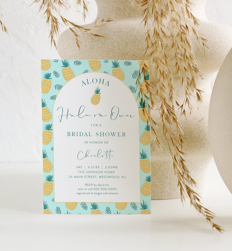 Pineapple Bridal Shower Invitation Template, Aloha Hawaiian Luau Bridal ...