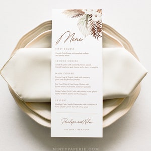 Bohemian Menu Card Template, Wedding / Bridal / Baby Shower Menu ...