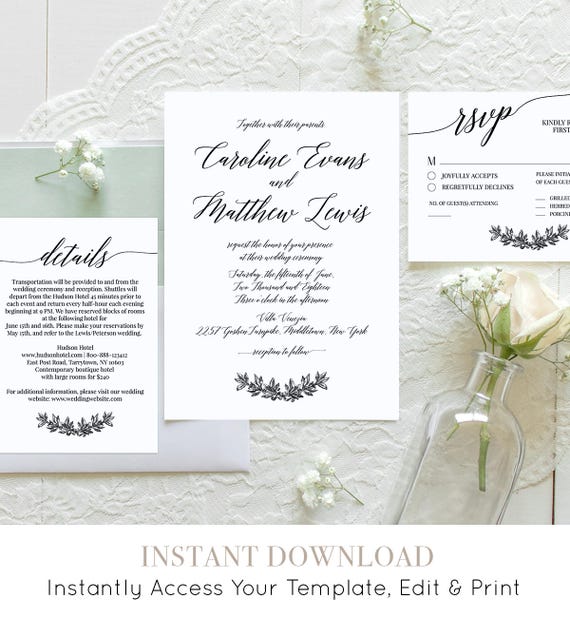 Simple Wedding Invitation Printable Modern Calligraphy | Etsy