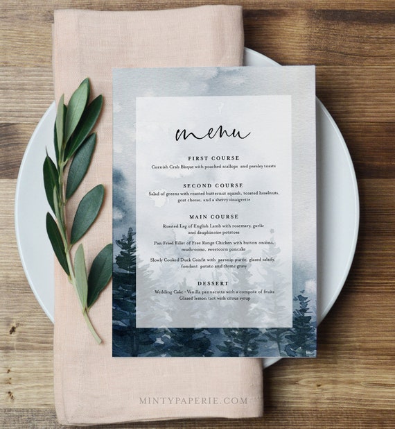 Paper Templates Rustic Pine Trees Pine Forest Menu Template Wedding ...