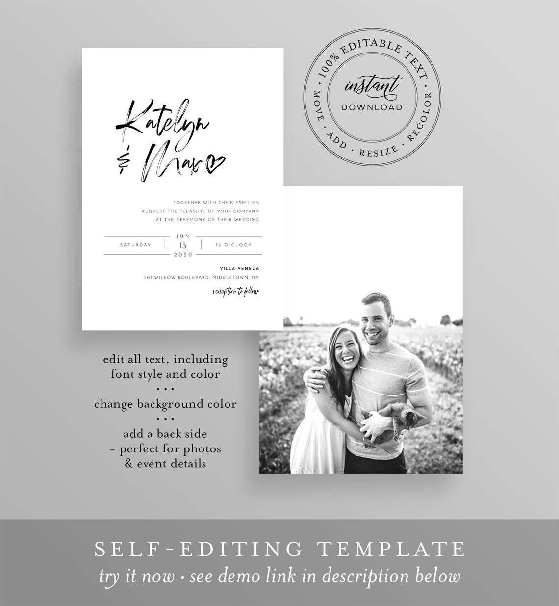 Modern Script Wedding Invitation Set, Minimalist, Classy, 100% Editable ...