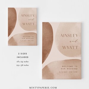Earthy Welcome Sign, Printable Abstract Art Wedding, Modern Bridal ...