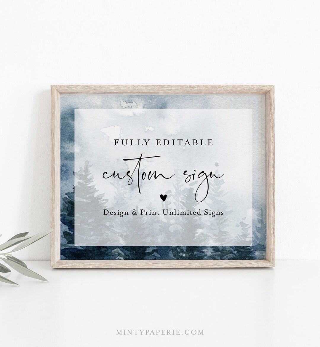 Winter Custom Sign Template, Evergreen Pine Tree Wedding or Bridal ...