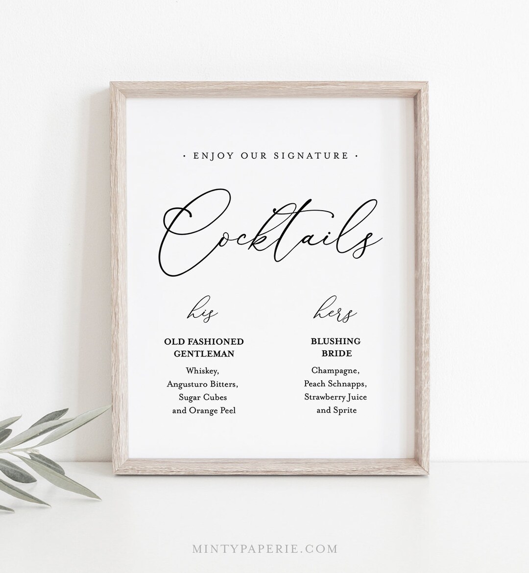 Signature Cocktails Template, Bride and Groom Signature Drinks ...