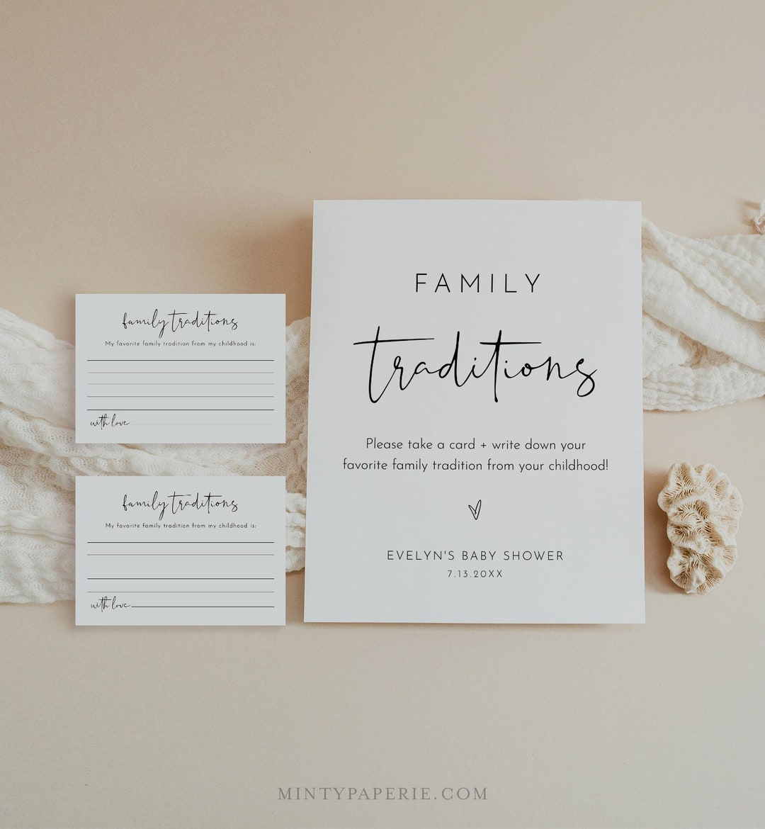 Family Traditions Sign and Card, Baby Shower, Share a Memory, Childhood ...