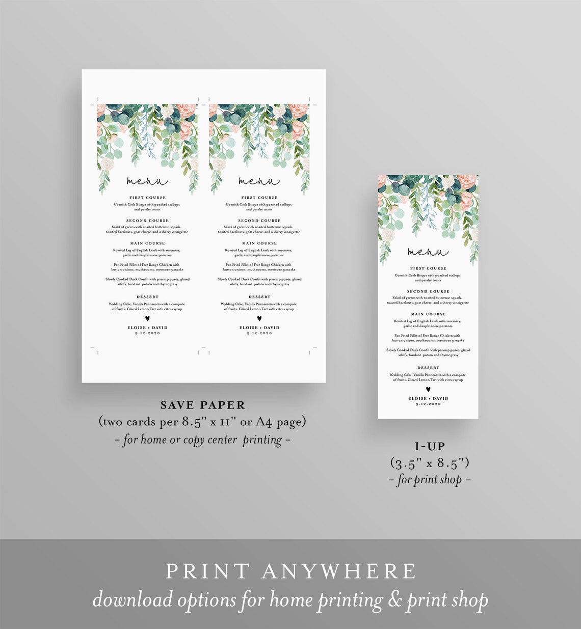 Lush Garden Wedding Menu Printable, INSTANT DOWNLOAD, Greenery Dinner ...