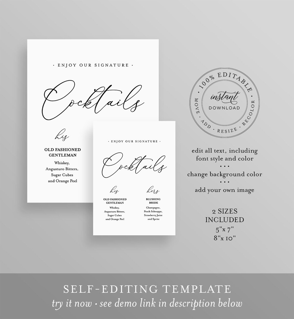 Signature Cocktails Template Bride and Groom Signature Drinks | Etsy