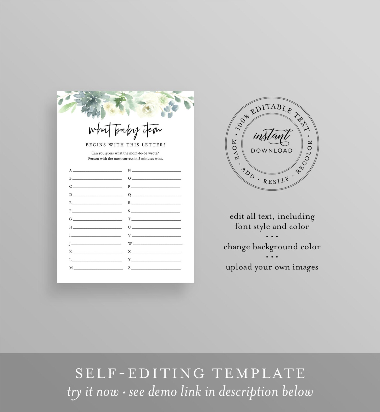 A to Z Baby Shower Game What Baby Item Game Succulent Baby | Etsy