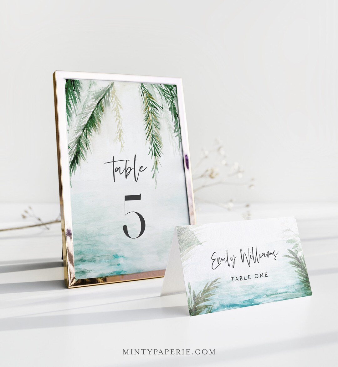 Tropical Table Number Card Template, Beach Destination Wedding Table ...