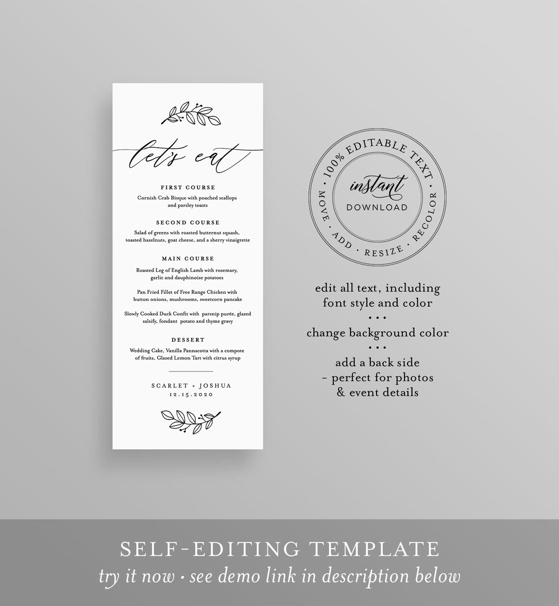 Minimalist Menu Card Template Modern Rustic Dinner Menu - Etsy