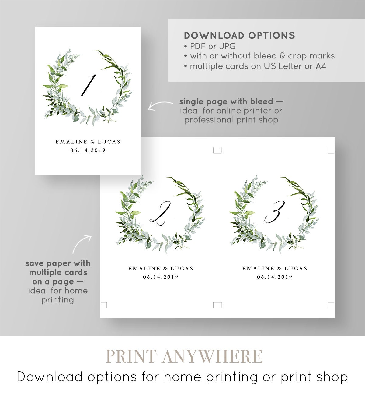 Table Number Card Template Printable Wedding Table Cards - Etsy