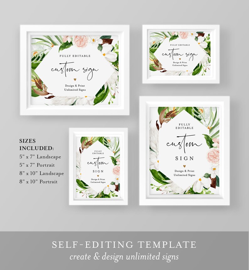 Tropical Custom Sign Template Wedding or Bridal Shower Table - Etsy