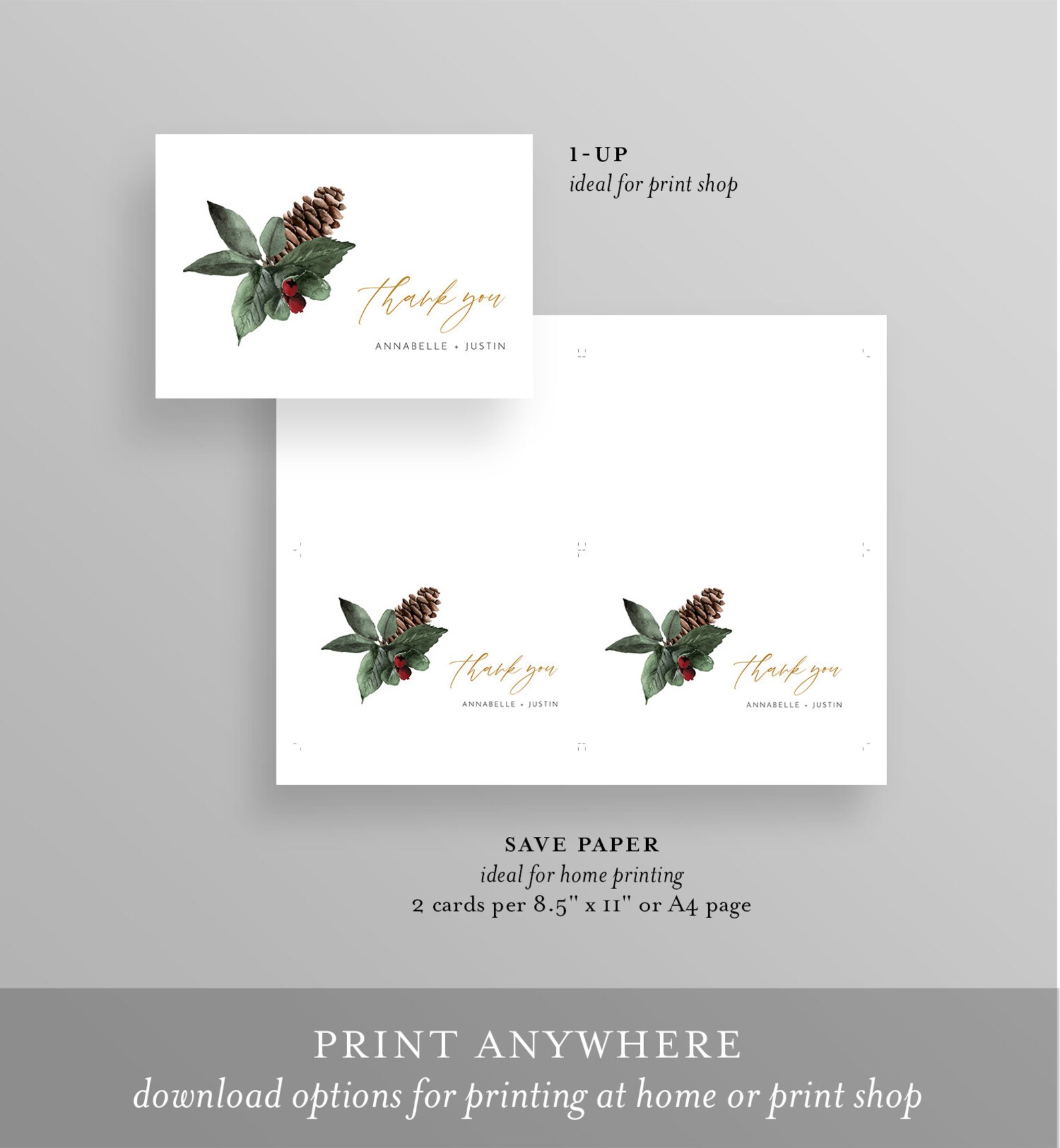 Holiday Thank You Card Winter Wedding Christmas Thank You - Etsy