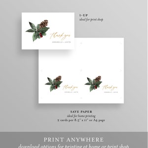 Holiday Thank You Card, Winter Wedding, Christmas Thank You Note, Flat ...