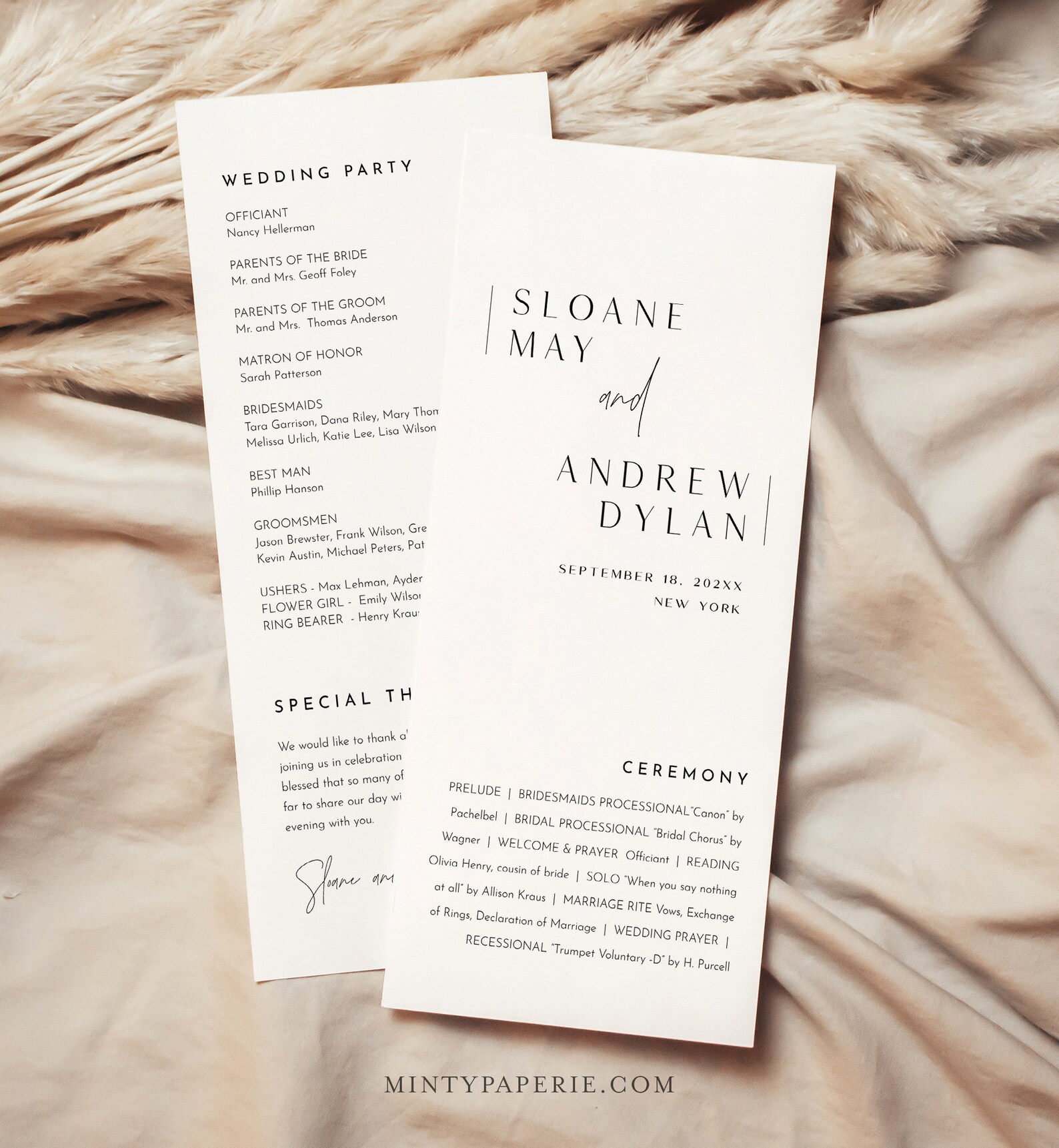 Modern Wedding Program Template Minimal & Simple Order of - Etsy