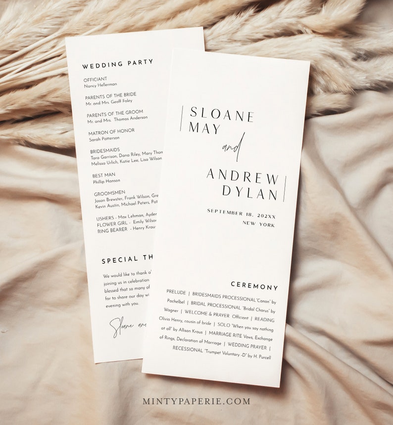 Modern Wedding Program Template Minimal & Simple Order of - Etsy