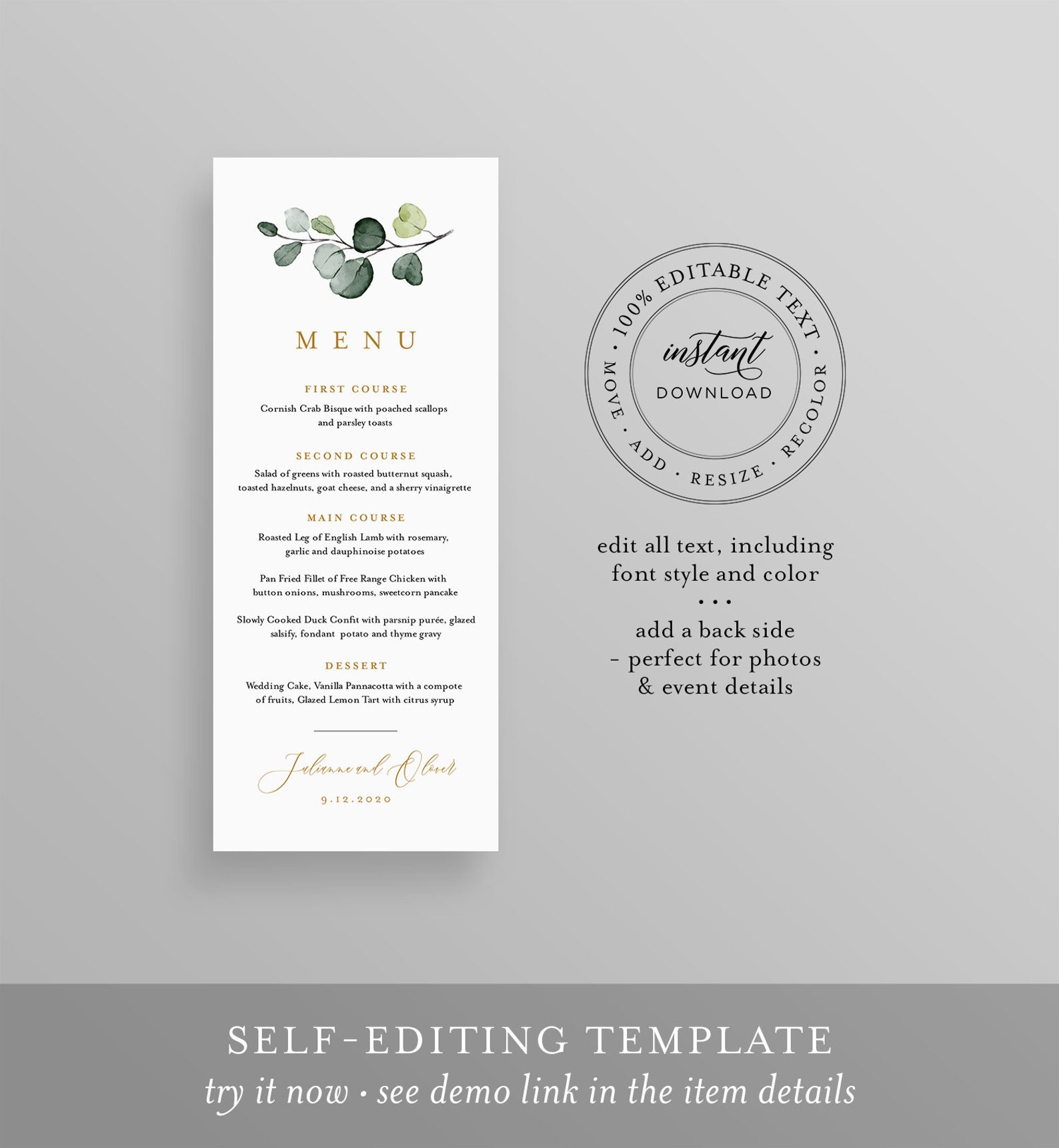 Greenery Menu Template Modern Elegant INSTANT DOWNLOAD - Etsy