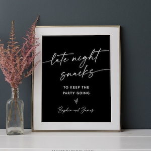 Snack Station Sign, Late Night Snacks, Classic Black Wedding Sign ...