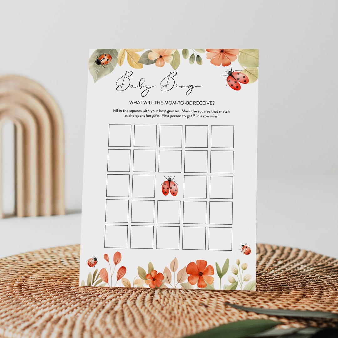 Ladybug Baby Bingo Game, Printable Girl Baby Shower, Love Bug, Instant ...