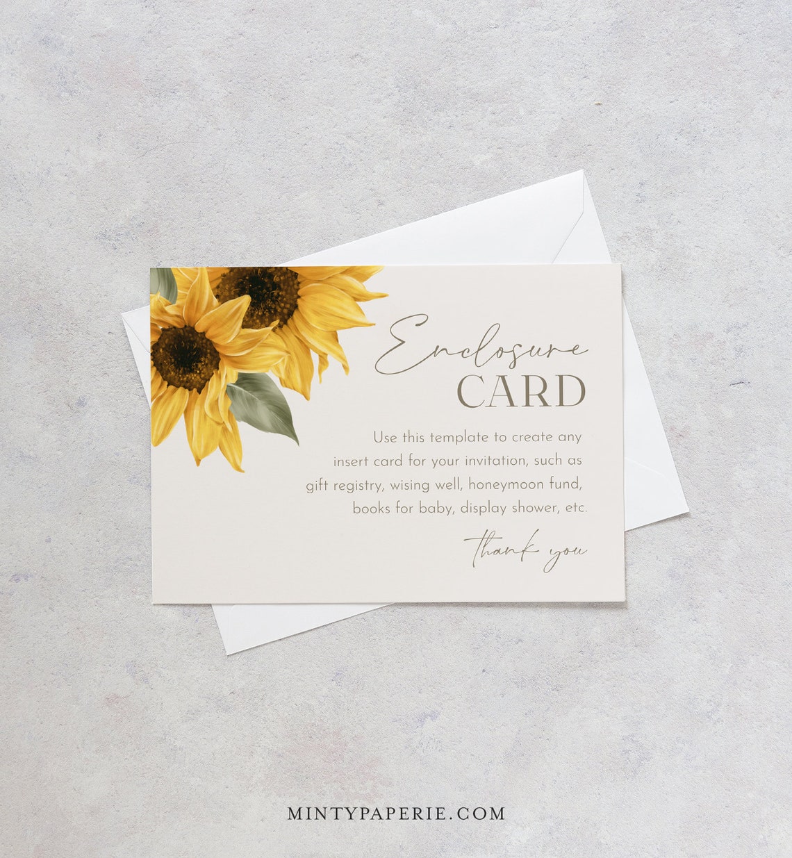 Sunflower Enclosure Card Template Rustic Wedding Invitation - Etsy