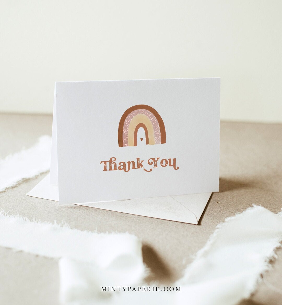 Boho Rainbow Thank You Card, Bohemian, Terracotta, Earth Tones, Retro ...