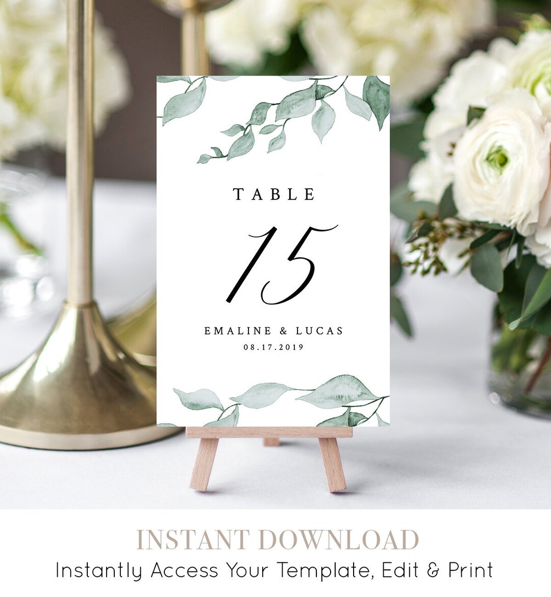 Table Card Template, Wedding Table Number Printable, Watercolor ...
